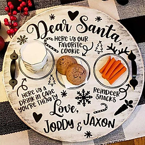 Personalized Wooden Christmas Cookies and Milk for Santa Tray, Custom Wooden Christmas Santa Treat Plate Board with Handle, Christmas Eve Serving Tray Home Party Decoration