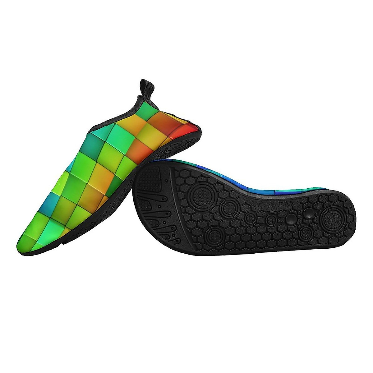 Mens Womens Quick Dry Barefoot Beach Pool Swim Diving Surf Aqua Sports Walking Yoga Water Shoes (Rainbow Colorful Blocks)