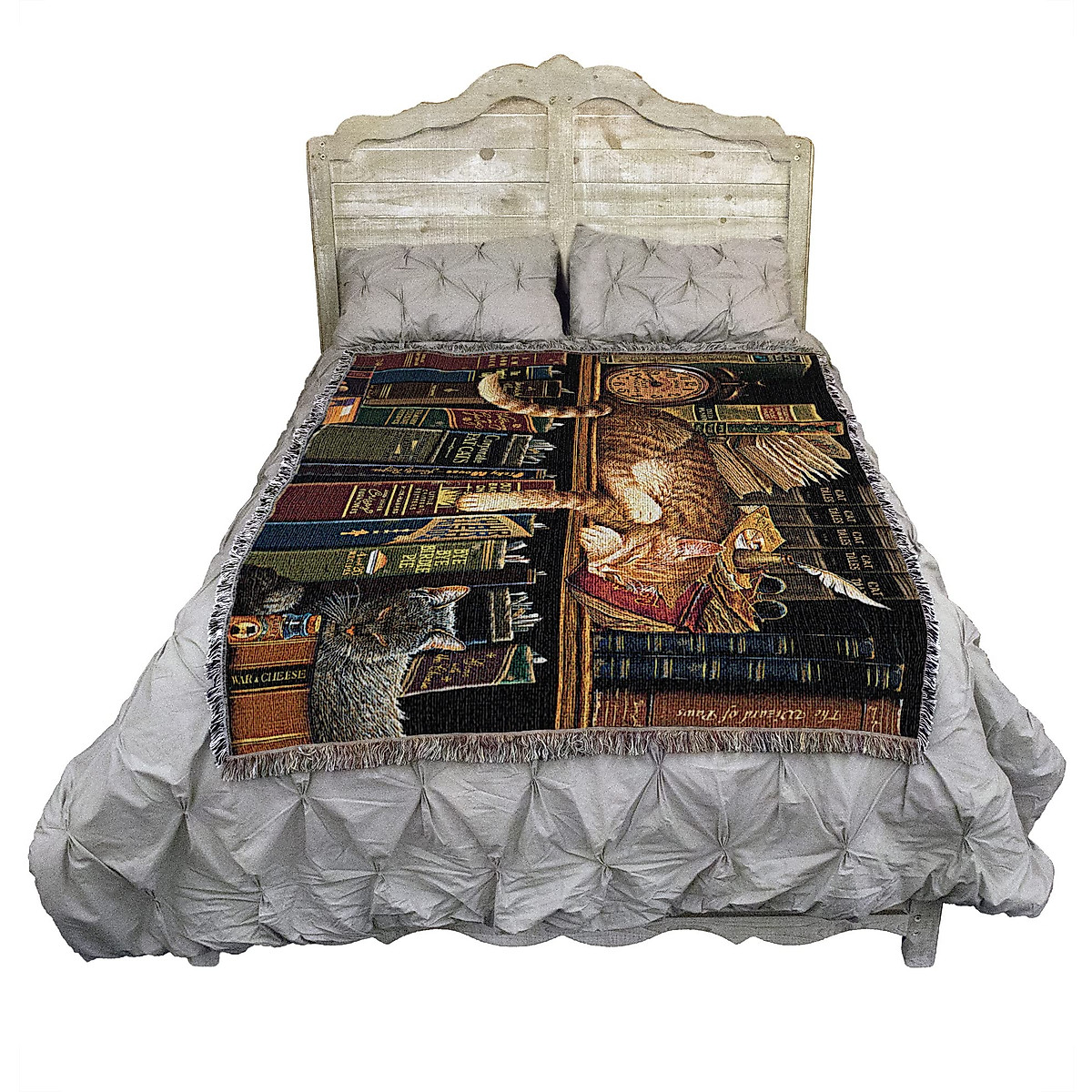 Pure Country Weavers Remington The Well Read Blanket by Charles Wysocki - Gift for Cat Lovers - Tapestry Throw Woven from Cotton - Made in The USA (72x54)