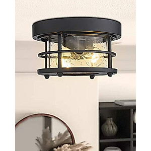 Emliviar 2-Light Round Ceiling Light Fixture, Farmhouse Flush Mount Ceiling Light 10 Inch, Black Finish, WE2085F BK