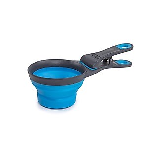 Dexas Pets Collapsible KlipScoop Collapsible Dry Dog Food Scoop and Dog Food Bag Clip, 1 Cup Capacity, Pro Blue