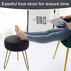 GERANT Multifunctional Vanity Stools - Velvet Round Ottoman Modern Dressing Stool -Upholstered Footrest Stool - Side Table Footstool  with Golden Metal Leg for Living Room, Bedroom (Black)
