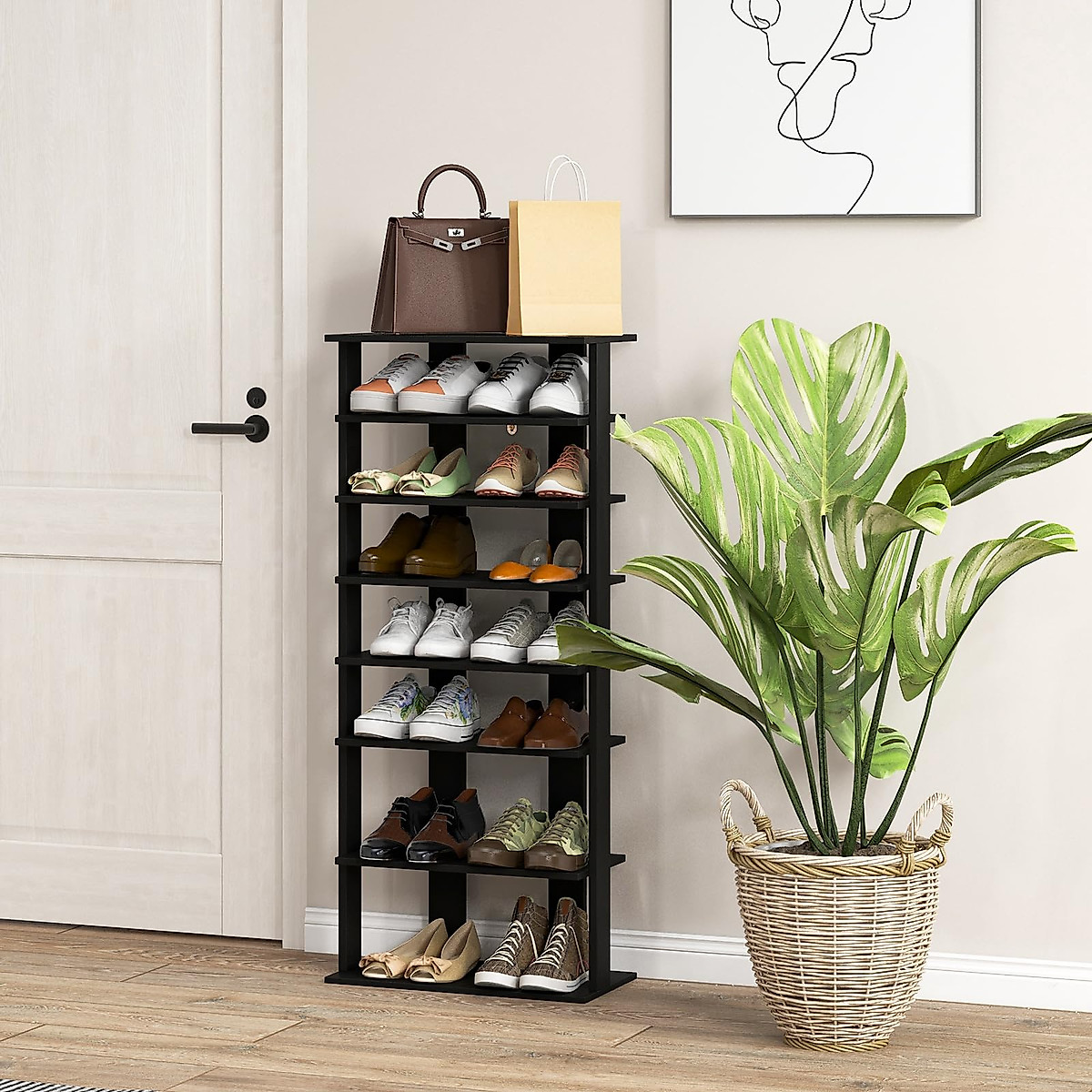 Tangkula 8 Tiers Vertical Shoe Rack, Patented Space Saving Corner Shoe Rack for 14 Pairs, Narrow Shoe Rack for Front Door Entryway