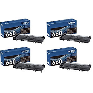 Brother TN660 (TN-660) High Yield Black Toner Cartridge, 4-Pack