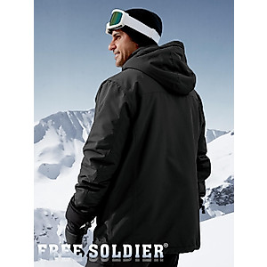FREE SOLDIER Men's Waterproof Ski Jacket Fleece Lined Warm Winter Snow Coat with Hood Fully Taped Seams(Black,XXL)