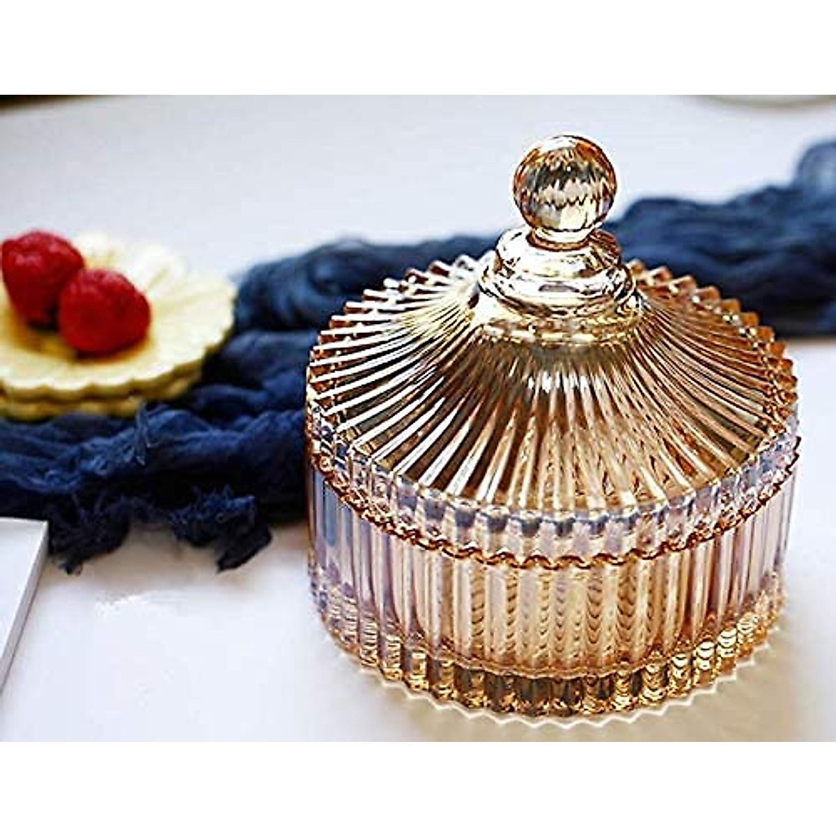 erioctry 300ml/10oz Elegant Crystal Candy Jar with Lid Decorative Candy Dish Bowl Tent Shaped Glass Biscuit Jar Wedding Candy Buffet Jar Container for Home Office Desk Gift