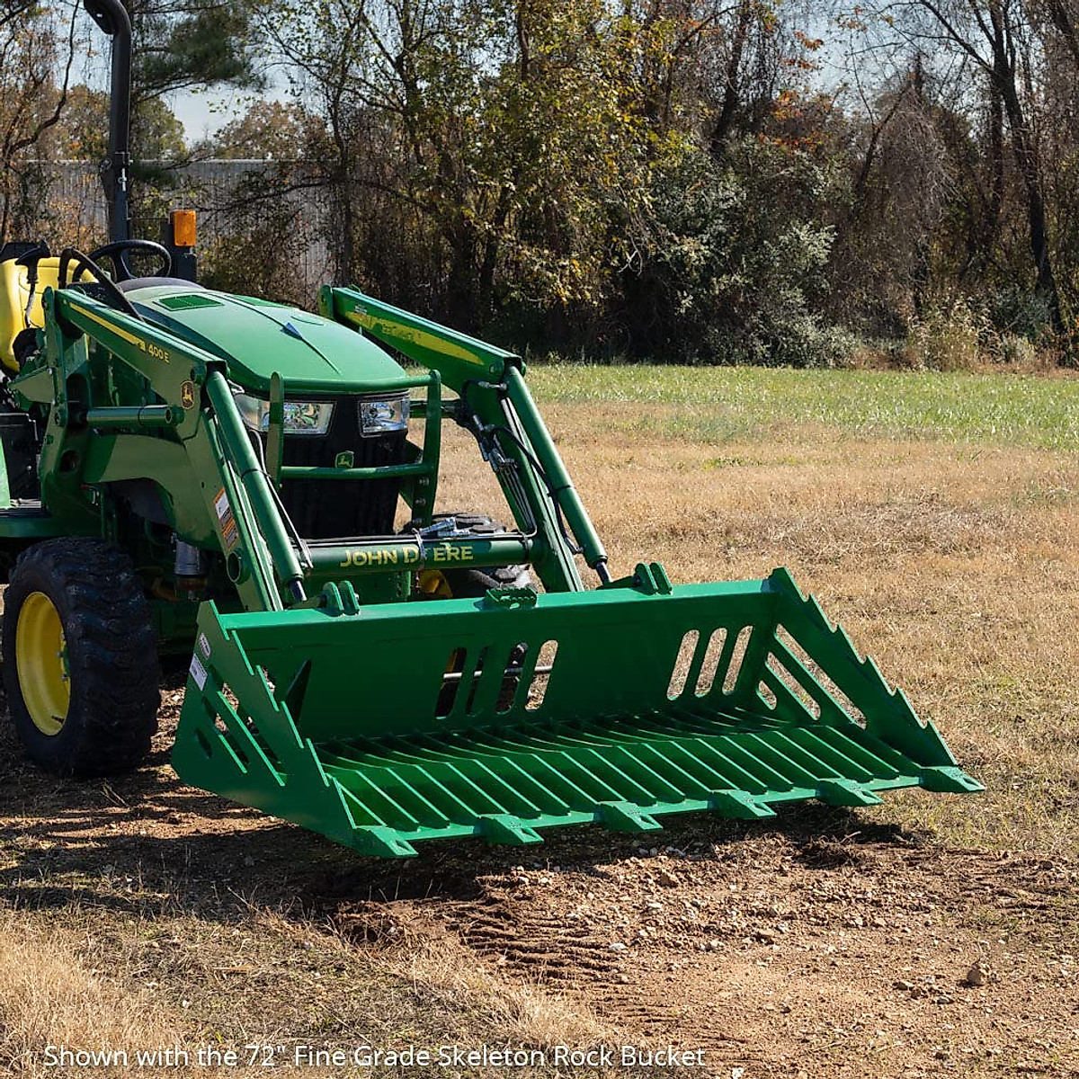 Titan Attachments 60in Fine Grade Skeleton Rock Bucket with Teeth for John Deere Loader with Hook and Pin Connection