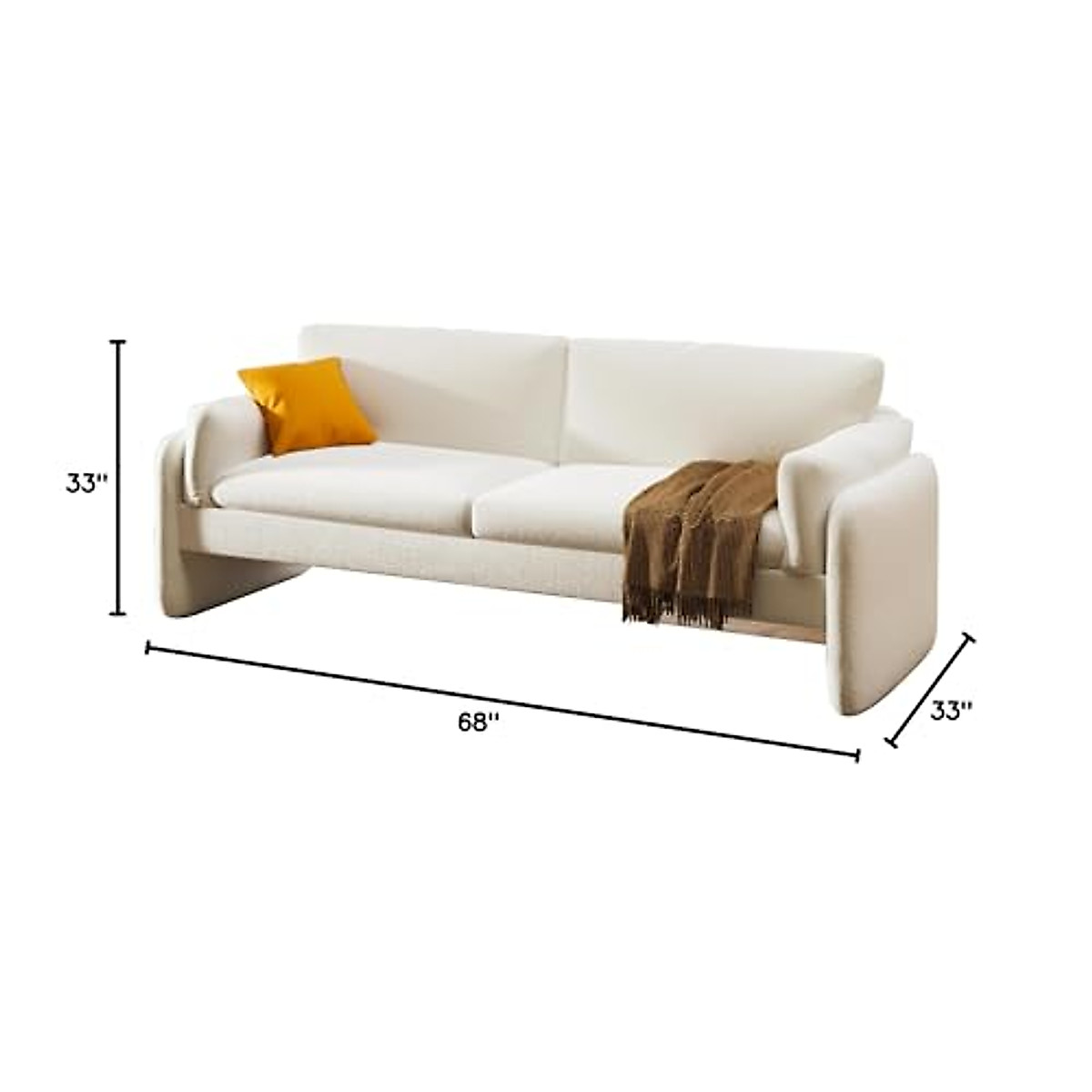 VanAcc Sofa, Modern Couch- Comfy Sofa Couch in Offwhite Bouclé with Embedded Armrest, 3-Seater Couch for Living Room