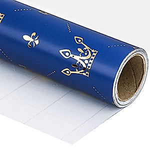 WRAPAHOLIC Wrapping Paper Roll - Gold Foil Crown Design with Cut Lines for Birthday, Valentine's Day, Wedding, Baby Shower Wrap - 30 inch x 16.5 feet