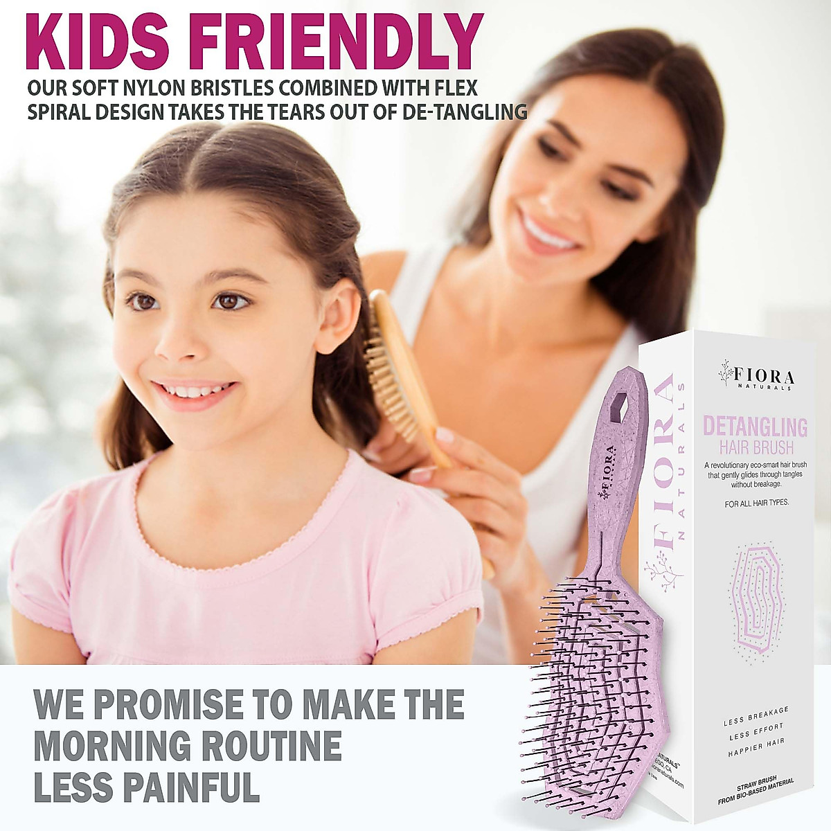 Fiora Naturals Hair Detangling Brush -100% Bio-Friendly Hair Detangler Brush w/Ultra-soft Bristles- Glide Through Tangles with Ease - For Curly, Fine, Women, Men, Kids, Toddlers, Wet and Dry Hair