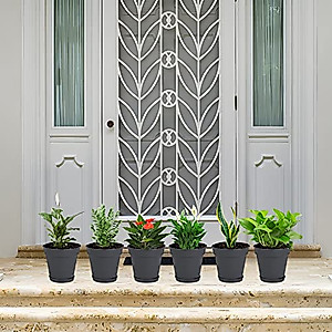 Quarut Plant Pots Set of 6 Pack 6.5 Inch,Plastic Planters with Drainage Holes and Saucer,Modern Decorative Flower Pots Used for Indoor and Outdoor,Yard,Garden,Home, Office Etc All Plants.【Dark Grey】