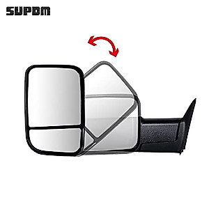 SUPDM Pair Towing Mirrors Compatible with Towing Mirrors 94-01 Dodge Ram 1500, 94-02 Ram 2500 3500 Truck Manual Adjusted Side Black Housing Set Left+Right