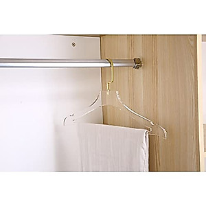 YBM Home Quality Acrylic Clear Coat Hangers Made of Clear Acrylic for a Luxurious Look and Feel for Wardrobe Closet, Clothes Hangers Organizes Closet, with Bar, Gold w/Flat Hook, 4119-6