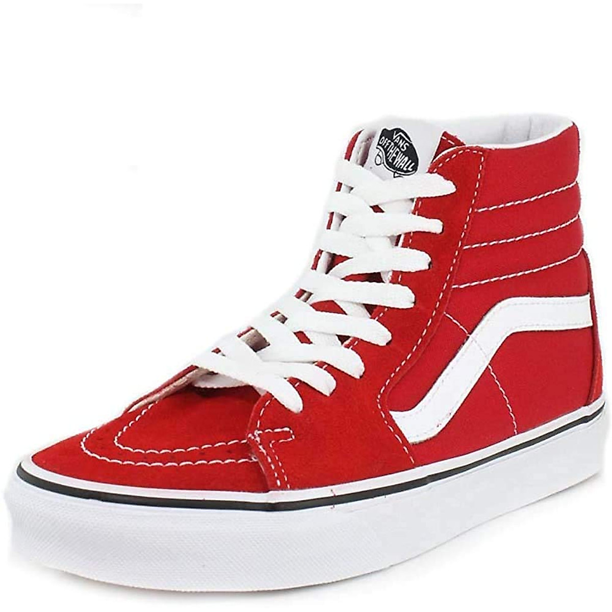 VANS Sk8-Hi Unisex Casual High-Top Skate Shoes, Comfortable and Durable in Signature Waffle Rubber Sole, Racing Red True White, 11 Women/9.5 Men