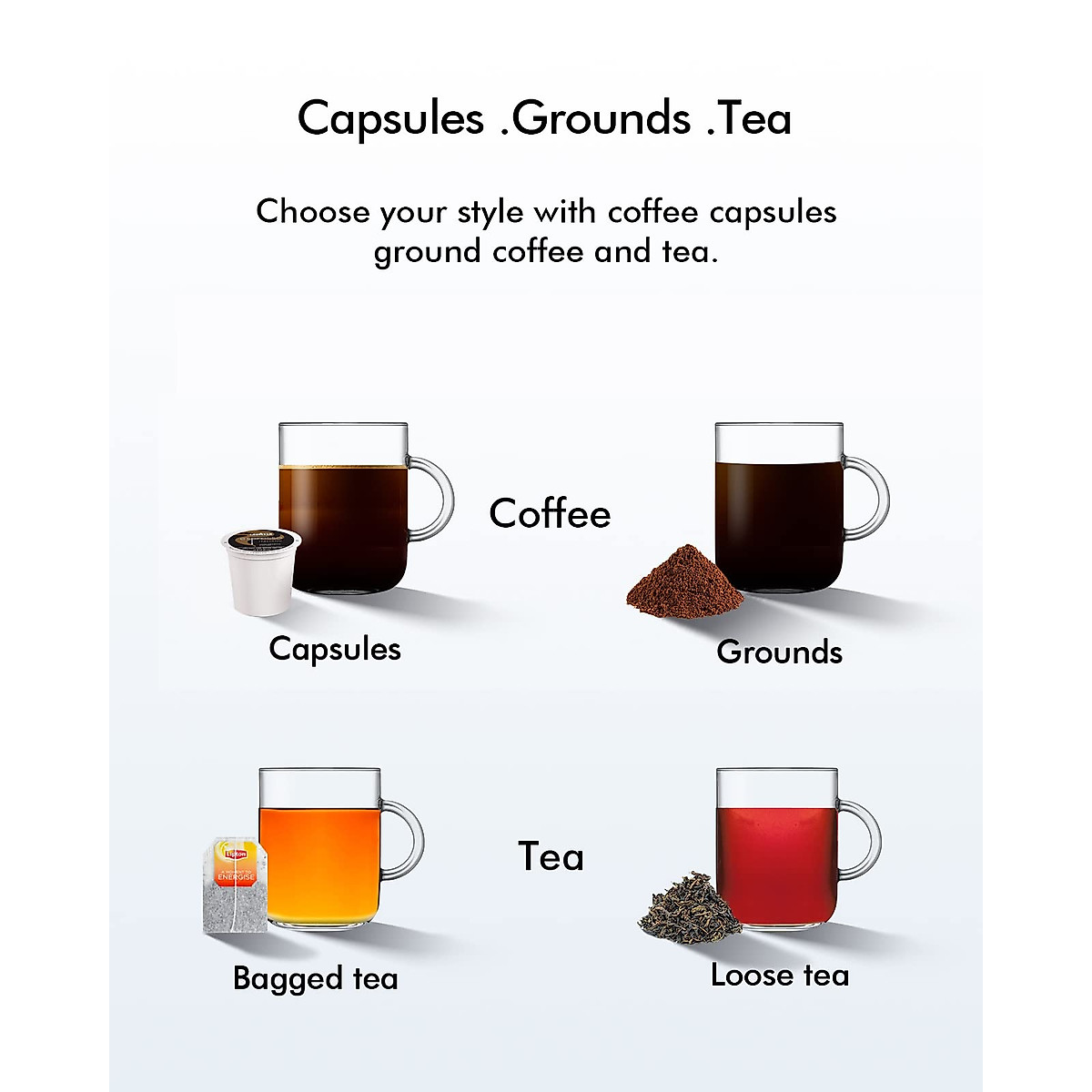 SIFENE 3-in-1 Single Serve Coffee Maker for K-pods, Ground Coffee, and Loose Leaf Tea, Custom Temperature and Strength Control, Quick Brew with Large 50 oz Reservoir