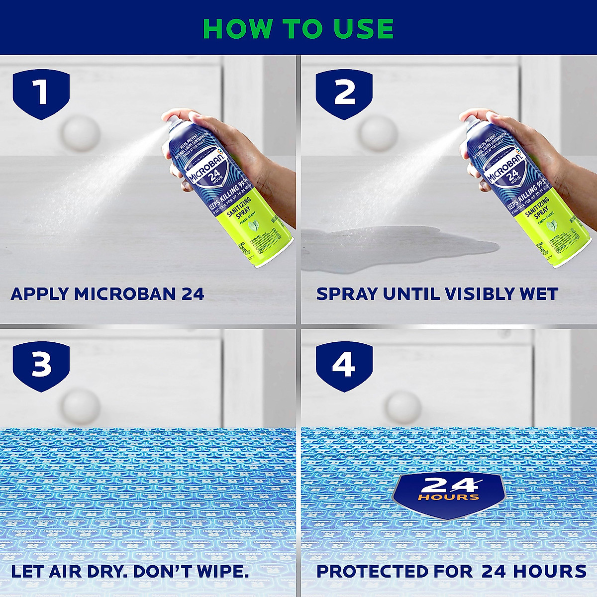 Microban 24 Hour Disinfectant Sanitizing Spray, Fresh Scent, 15oz