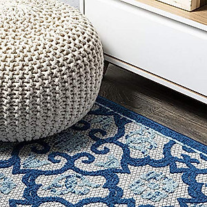 JONATHAN Y AMC107B-8 Gallia Tile Trellis High-Low Indoor Outdoor Area-Rug Bohemian Floral Easy-Cleaning High Traffic Bedroom Kitchen Backyard Patio Porch Non Shedding, 8 ft x 10 ft, Light Gray/Blue