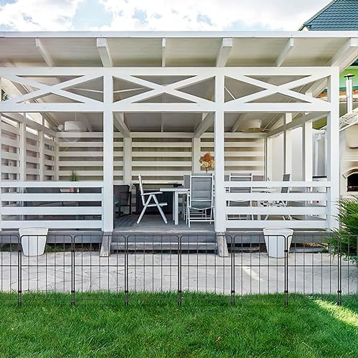 OUSHENG Decorative Garden Fence Fencing 10 Panels, 10ft (L) x 22in (H) Rustproof Metal Wire Border Animal Barrier with Plastic Stakes for Dog Yard Patio Outdoor, Square