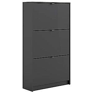 Pemberly Row Modern 3 Drawer Shoe Cabinet, 18-Pair Shoe Rack Storage Organizer in Black Matte
