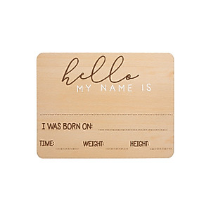 Pearhead Baby Welcome Sign, Gender-Neutral Hello Baby Arrival Photo Prop, Hospital Birth Announcement, Newborn Birth Stats Board Photo Prop, 8.25" x 11", Wood