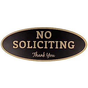 No Soliciting Sign – Digitally Printed Indoor/Outdoor Sign – Durable UV and Weather Resistant (Small - 2" x 5", Black with Gold Letters)