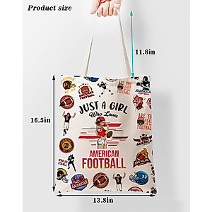 SUNFYCN Just a Girl who loves American Football Tote Bag, Football Lovers Gift Bag, Tote bag Gifts for Girl Women Reusable Grocery Beach Shopping Shoulder Bags13ST012