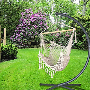Prime Garden Mesh Hammock Net Chair Swing, Hanging Rope Netted Soft Cotton Hammock Chair Swing Seat Porch Chair for Yard Bedroom Patio Porch Indoor Outdoor, 265 lbs Weight Capacity, Beige