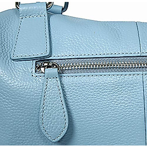 Heshe Genuine Leather Shoulder Bag Womens Tote Top Handle Handbags Cross Body Bags for Office Lady (Light Blue)