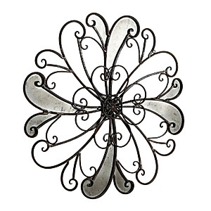 Adeco Rustic Urban Flower Scrolled Design, Metal Wall Hanging Decor For Nature Home Art Decoration & Kitchen Holiday Wall Decorations, Christmas Wall Art Gifts - 25x25 Inches