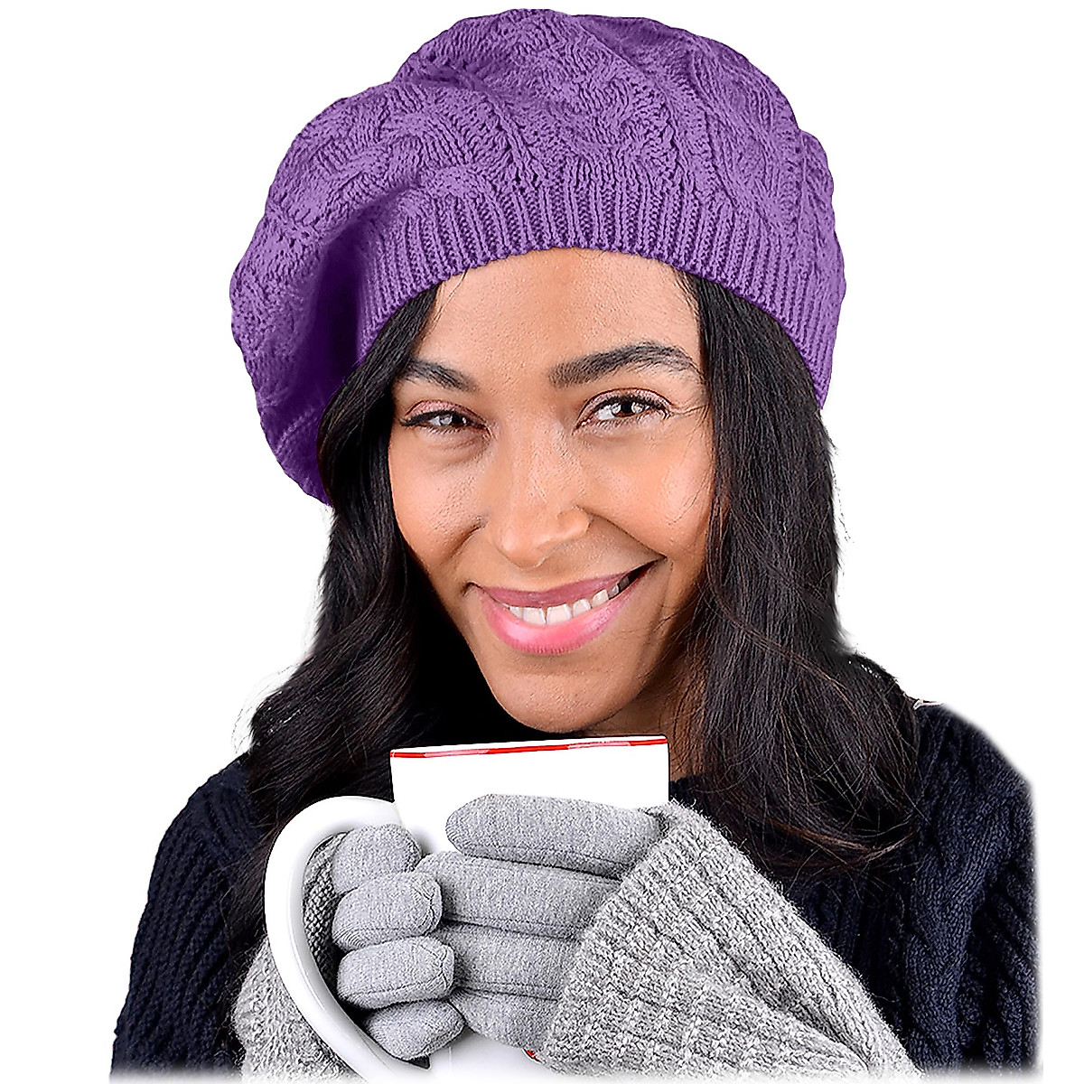 Nollia Soft Knit Solid Color Beanie, Chic, and Lightweight Crochet Knitted Style Beanie Hat for Women, One Size Slouchy Hat Lavender