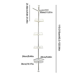 CNCEST 4 Tier Bathroom Shower Storage Shelf Corner Shower Caddy Tension Pole Rust Proof Telescopic Rod Storage Rack Organizer Corner Shower Organizer