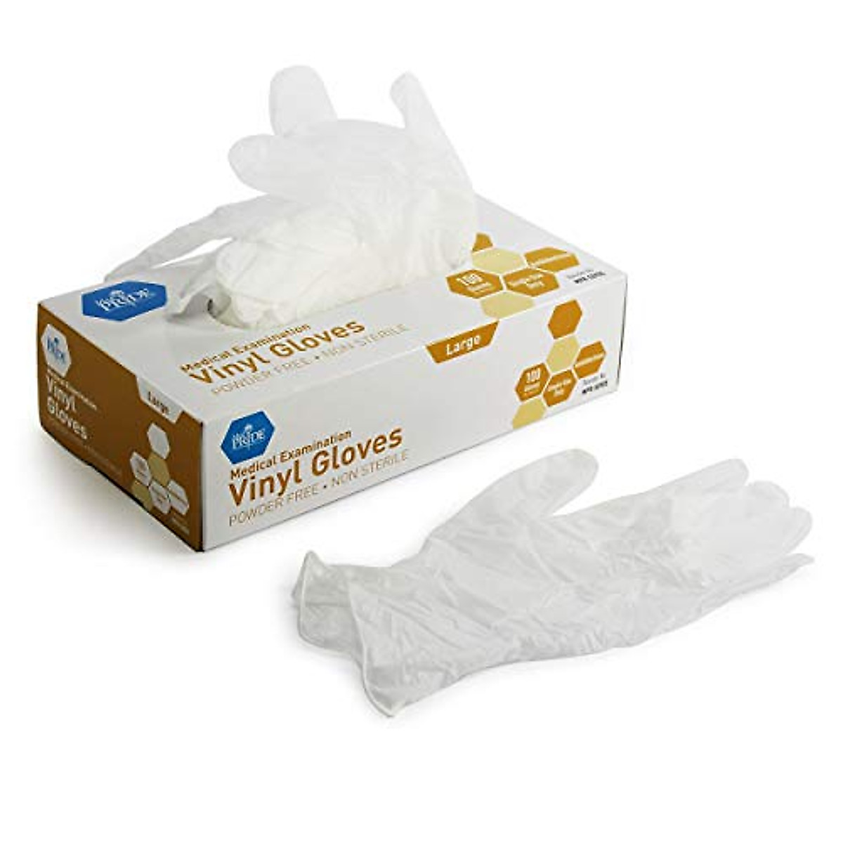 Med PRIDE Medical Vinyl Examination Gloves (Large, 100-Count) Latex Free Rubber | Disposable, Ultra-Strong, Clear | Fluid, Blood, Exam, Healthcare, Food Handling Use | No Powder