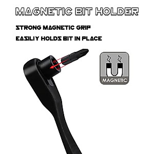 Low Profile Right Angle Ratcheting Screwdriver Set - Mini Ratchet Set Includes 50 Screwdriver Bits Included (Hex, Square, Pozidrive, Phillips, Torx Slotted, Triangle)