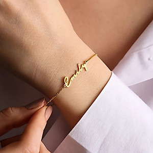 Yofair Custom Name Bracelet with Heart 18K Gold Plated Handmade Heart Bracelets with Name Personalized Birthday Gifts for Women