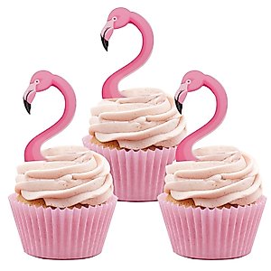 24Pcs Flamingo Cupcake Toppers, Tropical Cupcake Toppers Aloha Cake Decorations for Luau Hawaiian Theme Baby Shower Flamingo Birthday Party Supplies(Flamingo)