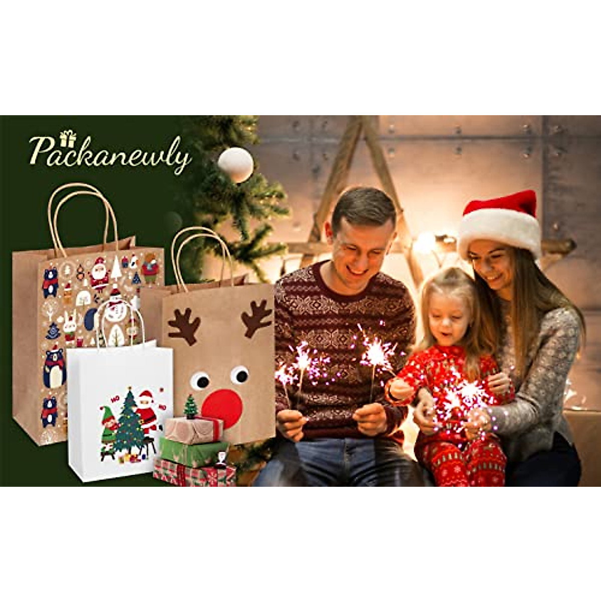 Packanewly Kraft Paper Bags with Handles, 36 PCS Brown - Eco-Friendly Gift Bags - Mixed Sizes: Small, Medium & Large for Retail, Gift, Shopping, Wedding, Birthday & Parties