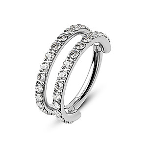 CM Crareesi Mania Helix Piercing Hoop 16G Stainless Steel Cartilage Earrings Double Lined Clear CZ Hinged Segment Clicker Ring 8mm Silver Daith Conch Tragus Piercing Jewelry Septum Nose Hoop