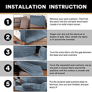 PrinceDeco 3 Pieces Couch Covers Soft Velvet Couch Covers for 2 Cushion Sofa Loveseat Covers Width Up to 72 Inch Anti Slip Love Seat Furniture Protector, Machine Washable(Medium, Stone Blue)