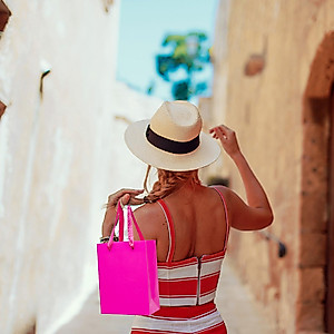 UnicoPak 30 Pcs Hot Pink Gift Bags Small Size 6x3.2x8 Inch, Glossy Finish Surface Paper Gift Bags with Handles, Small Goodie Bags Party Favor Bags Candy Bags for Barbie Themed Birthday, Party,