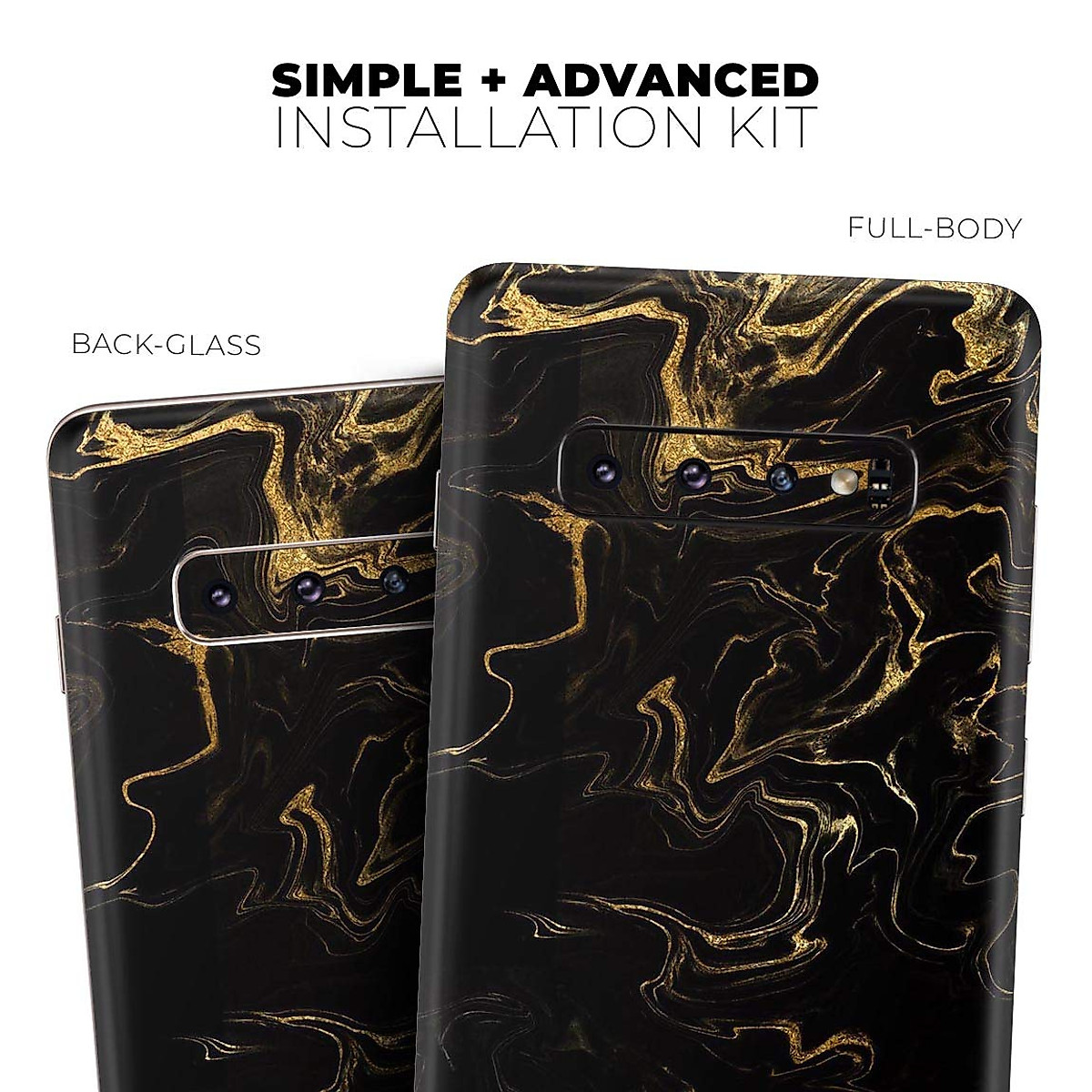 DesignSkinz Black & Gold Marble Swirl V6 Protective Vinyl Decal Wrap Skin Cover Compatible with The Samsung Galaxy S20 (Screen Trim & Back Glass Skin)