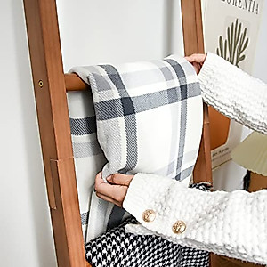 FUIN 6ft Wooden Blanket Ladder Farmhouse Decorative Wall Leaning Rack Holder Display Throw Quilt Rustic Towel Ladder for Bathroom, Light Brown