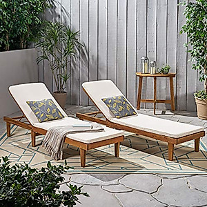 Christopher Knight Home Madge Oudoor Chaise Lounge with Cushion (Set of 2), Teak Finish, Cream