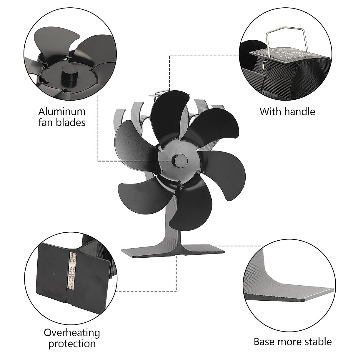 GIFZES Heat Powered Wood Stove Fan with Magnetic Thermometer, 6 Blades Wood Stove Fan Non Electric Eco Fans for Wood Stoves,Circulating Warm Air Fireplace Fan for Wood/Log Burner Stove