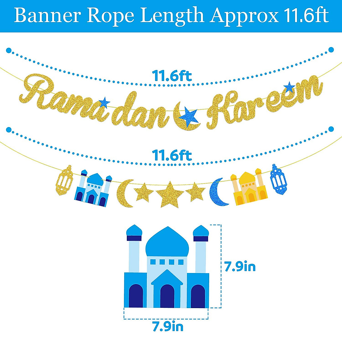 Ramadan Kareem Banner Gold Glitter | Happy Ramadan Banner Decorations | Ramadan Mubarak Party Decorations | Eid Mubarak Party Decorations