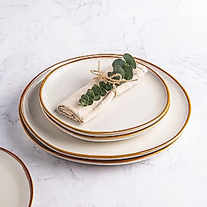 AmorArc Ceramic Dinner Plates Set of 6, 10.5 Inch Handmade Reactive Glaze Stoneware Plates, Large Rustic Shape Dinnerware Dish Set for Kitchen, Microwave & Dishwasher Safe, Scratch Resistant - Ivory