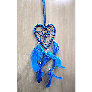 FIKIMOS Dream Catchers Wall Decor, Handmade Feather Bedroom Home Car Decor Nursery Room Hanging Decoration (3" Blue Heart)