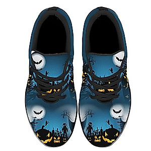 Men Women Halloween Pumpkin Shoes Unisex Fashion Breathable Running Sneakers Lightweight Casual Sports Shoes Black Size 9