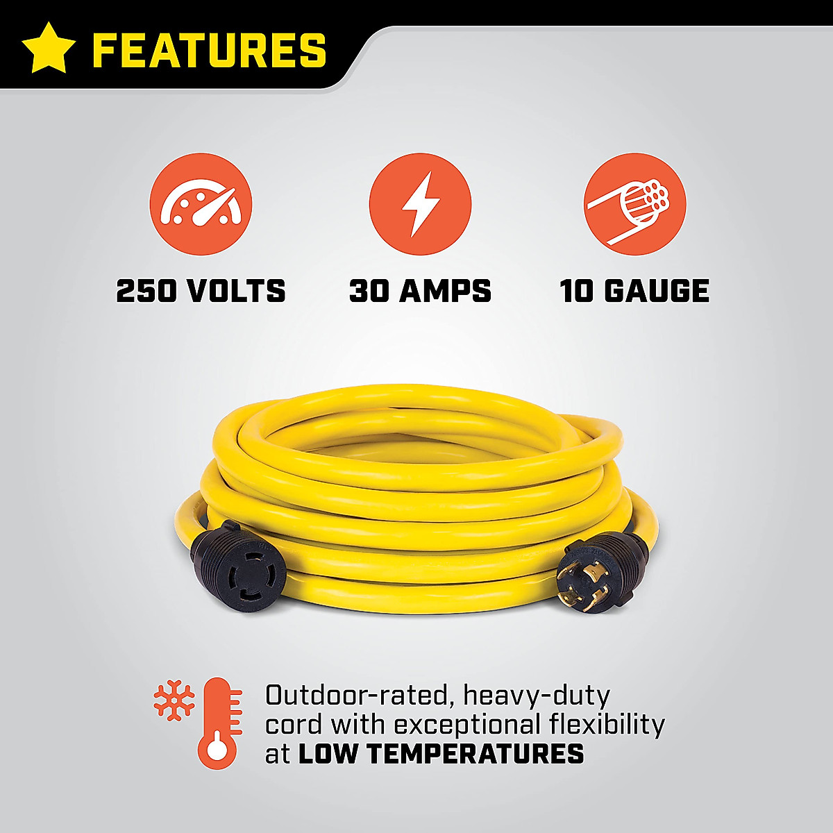 Champion 25-Foot 30-Amp 250-Volt Generator Power Cord for Manual Transfer Switch (L14-30P to L14-30R)