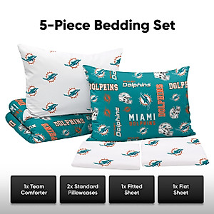 FOCO Miami Dolphins NFL Team Color Bed In a Bag Comforter Bedding 5 Piece Twin Set