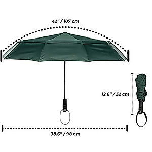 Ergonauts Windproof Vented Double Canopy Travel Umbrella with Teflon Coating - Portable Compact Foldable Lightweight Design and High Wind Resistance (Green)